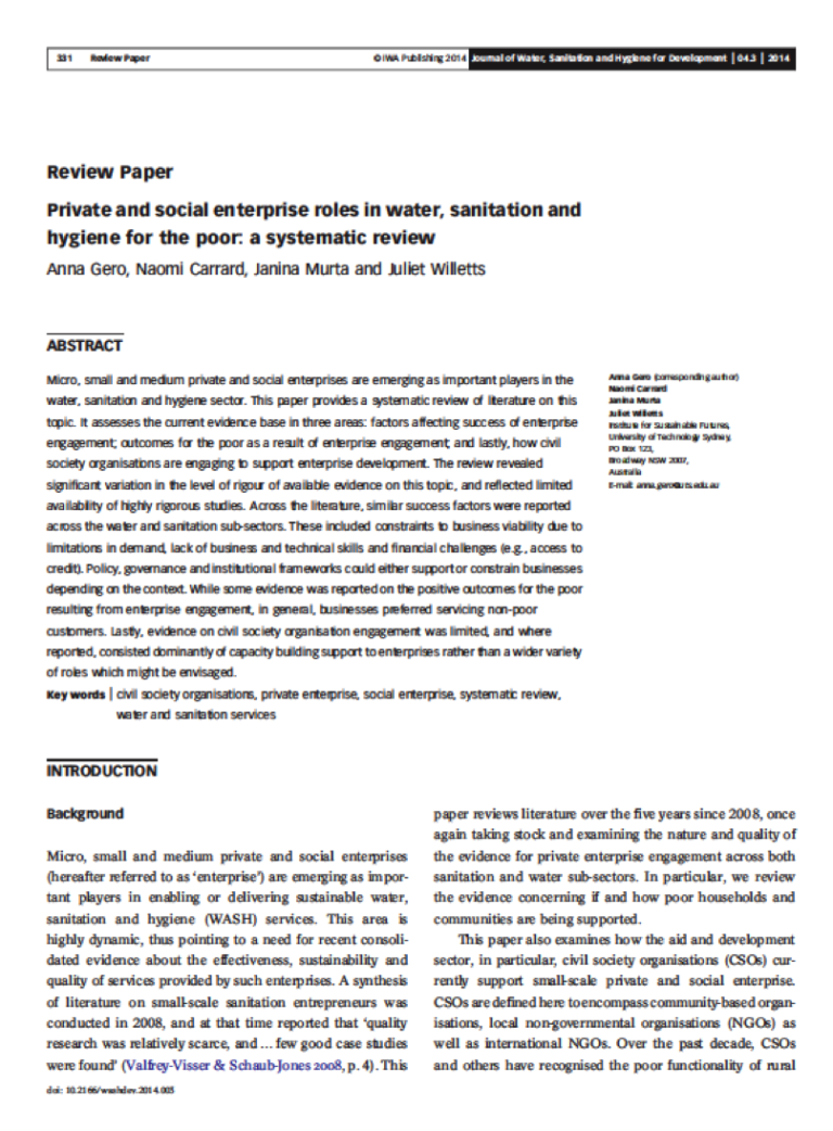 RESEARCH OUTPUTS « Enterprise In WASH